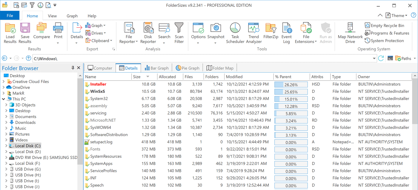 Disk Space Analyzer and Folder Size Reporting Software : FolderSizes