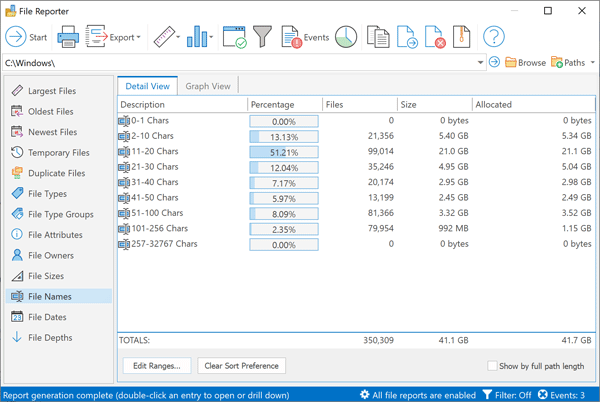 File Name Length Report : FolderSizes