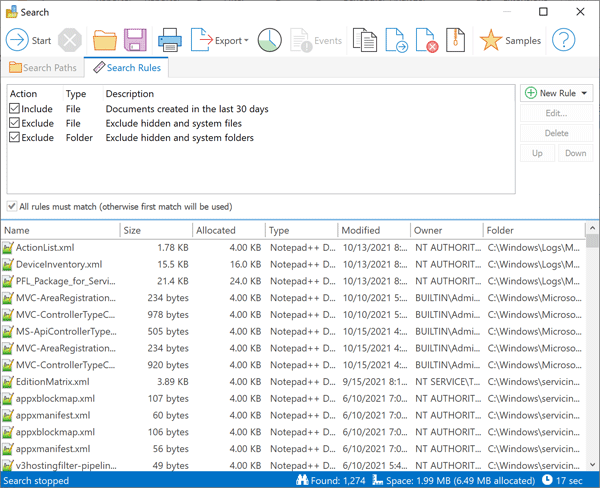 File System Search : FolderSizes