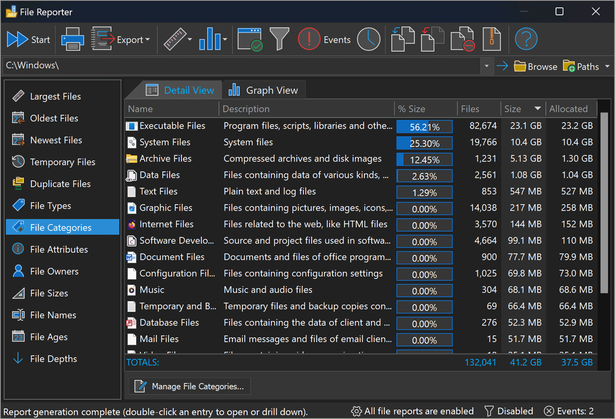 File Categories Report : FolderSizes