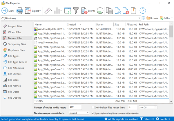 Newest Files Report : FolderSizes