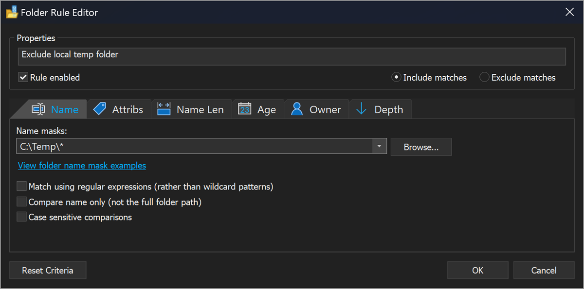 Disk Space Scan Filtering : FolderSizes